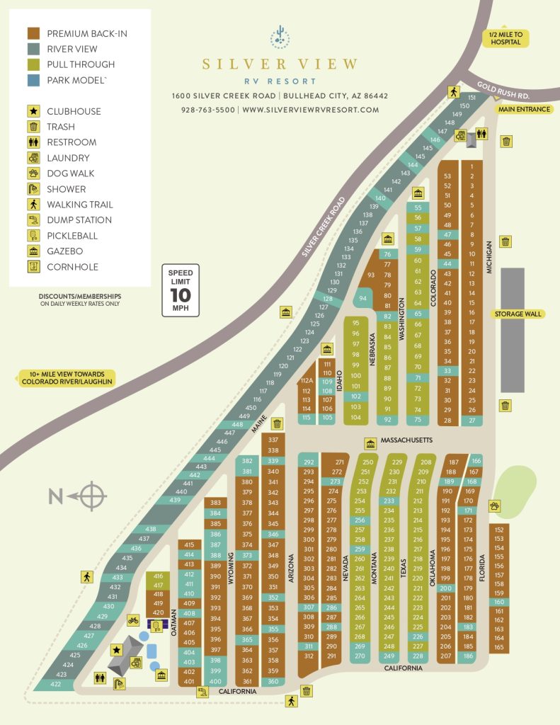 Resort Map Of Silver View RV Resort In Bullhead City, Arizona
